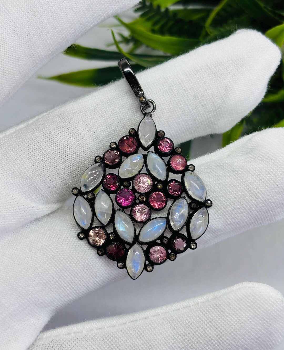 Buy Sterling Silver Tourmaline Moonstone Pendant: Rose Cut Diamond ...
