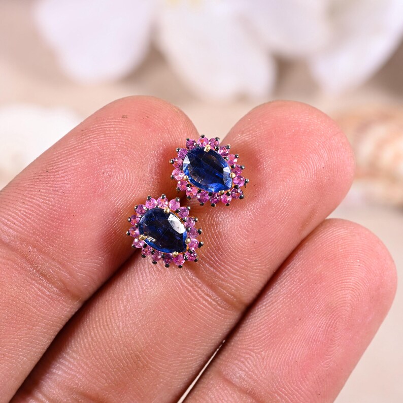 Buy Natural Kyanite Pink Sapphire 925 Sterling Silver Stud Earrings ...