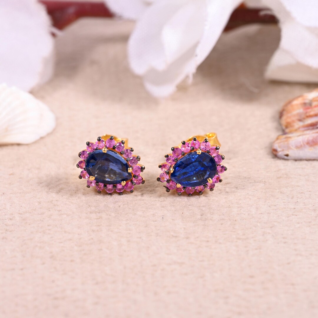 Buy Natural Kyanite Pink Sapphire 925 Sterling Silver Stud Earrings ...