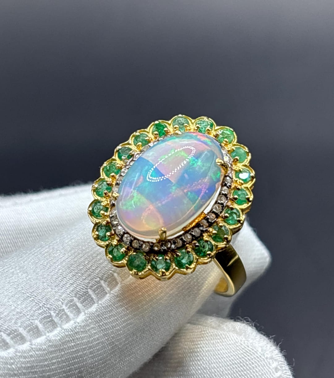 Buy Natural Fire Opal Ring, Opal Diamond Ring, Engagement Ring, Emerald ...