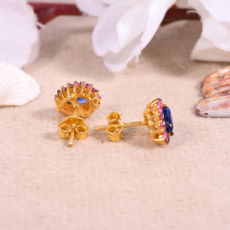 Buy Natural Kyanite Pink Sapphire 925 Sterling Silver Stud Earrings ...