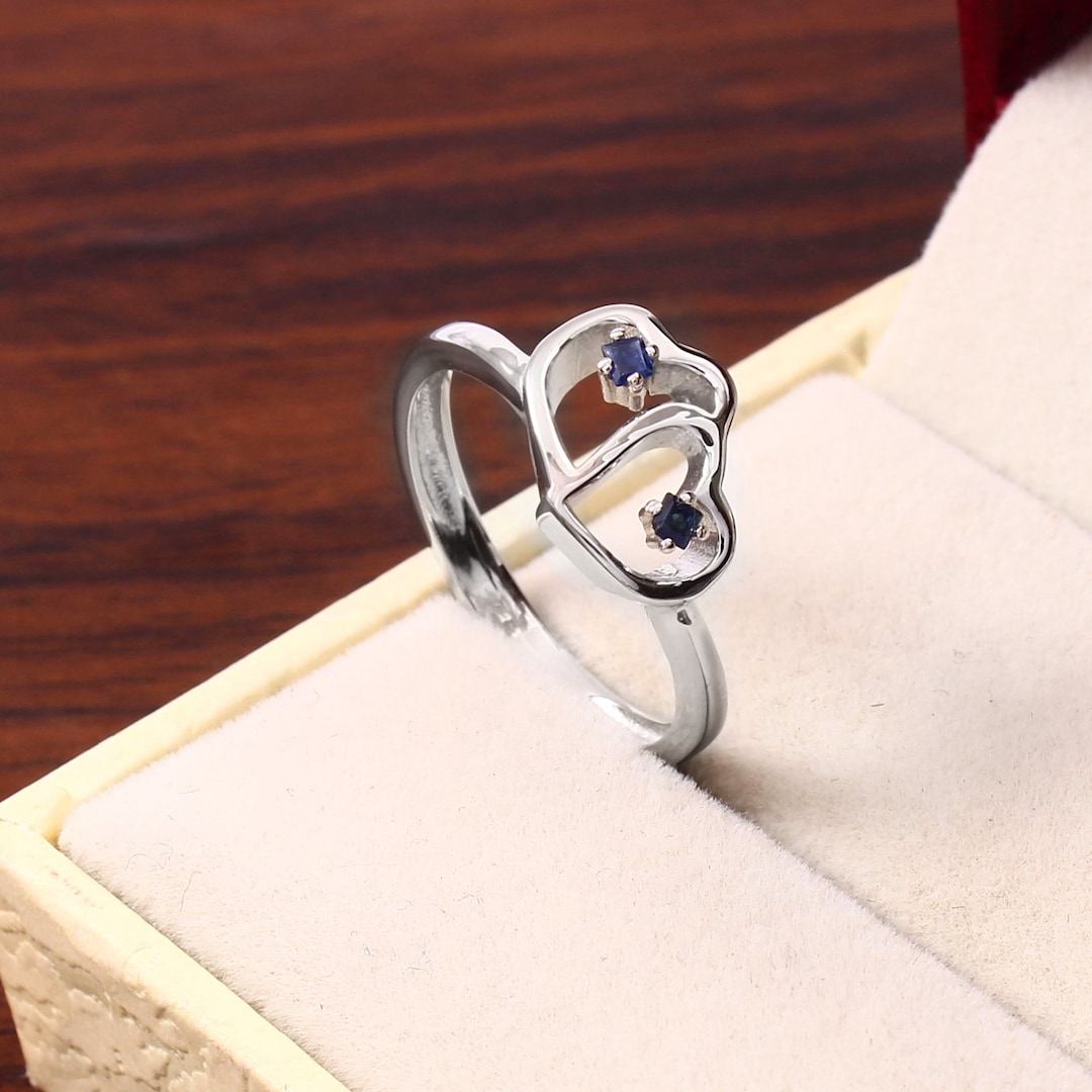 Heart Shaped Blue Sapphire Engagement Ring for Women Vintage Art Deco ...