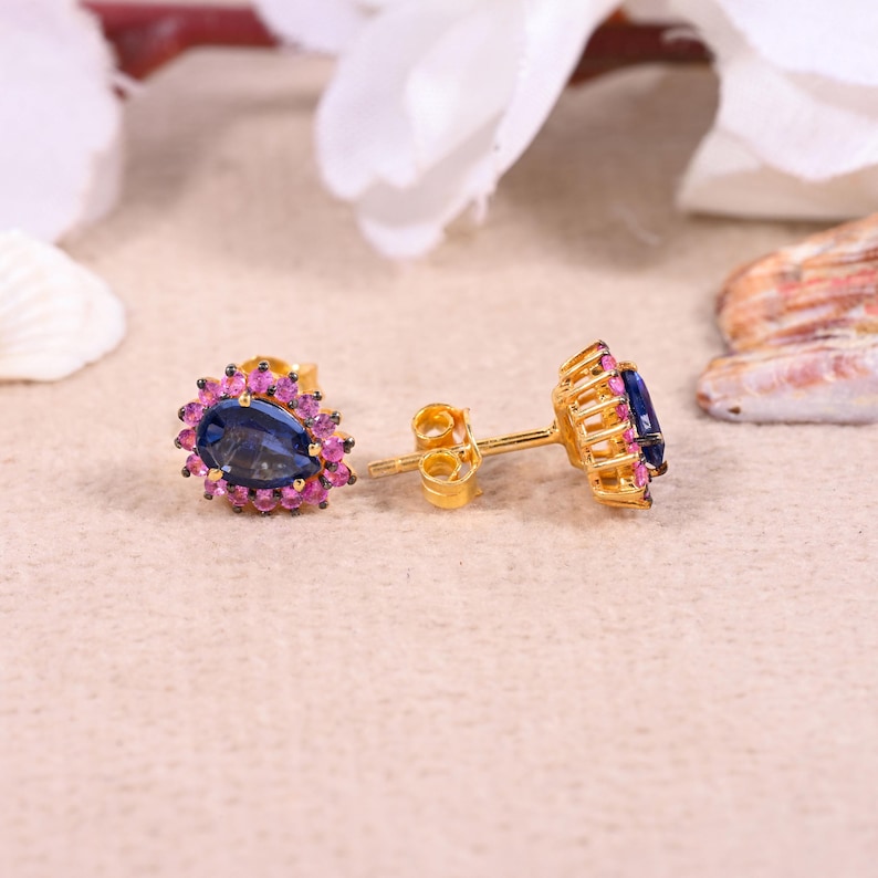 Buy Natural Kyanite Pink Sapphire 925 Sterling Silver Stud Earrings ...