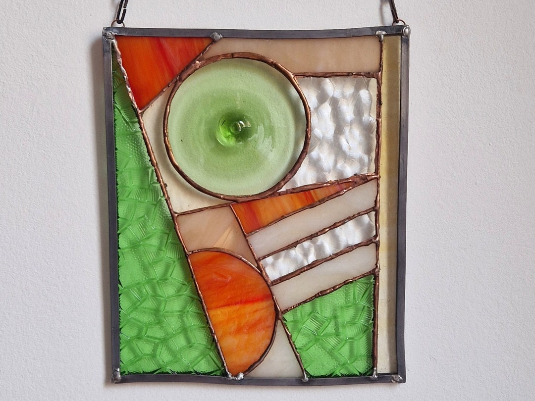 Art Deco Stained Glass Tiffany Technique Suncatcher Geometric Green ...