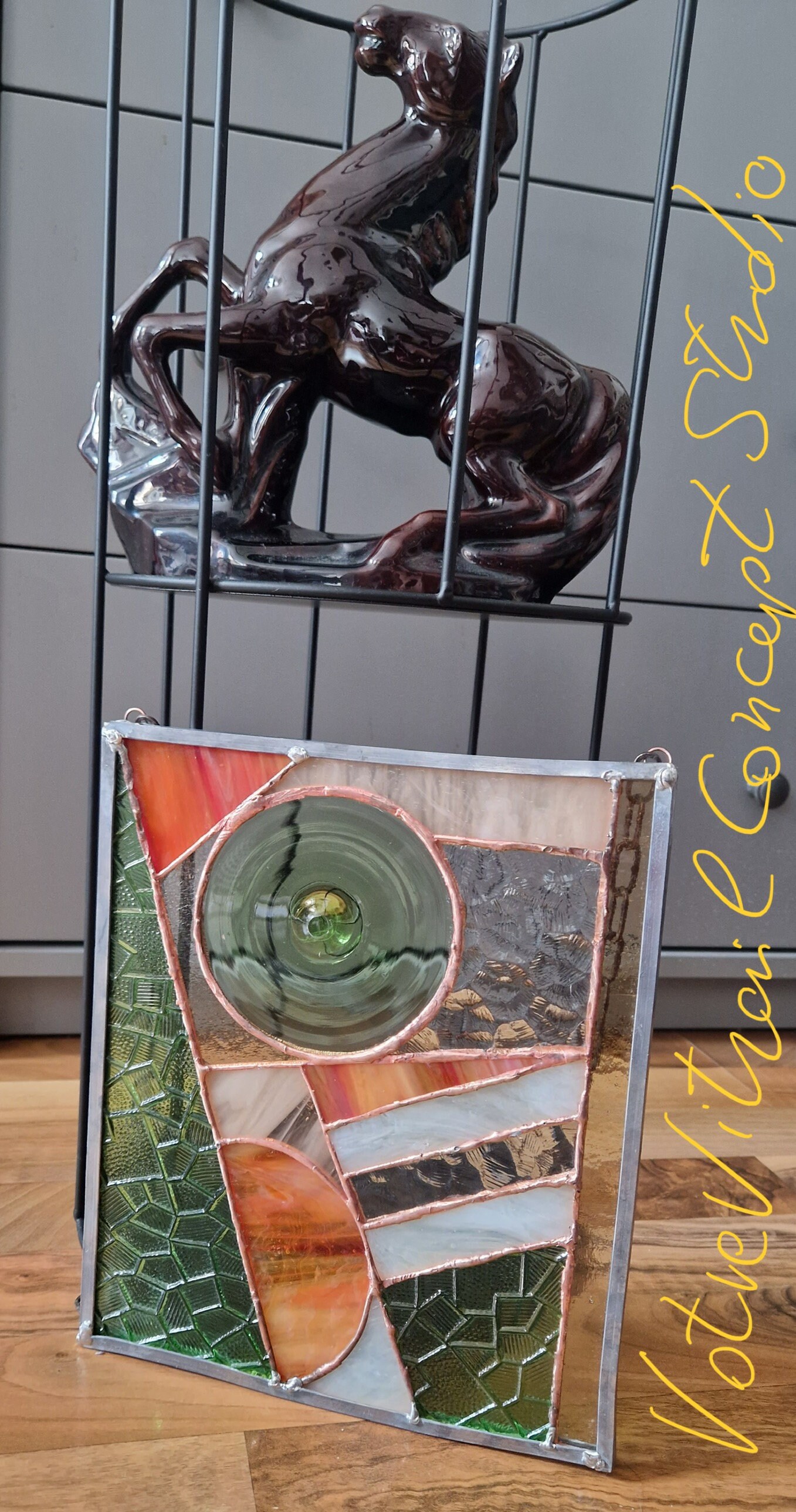 Art Deco Stained Glass Tiffany Technique Suncatcher Geometric Green ...