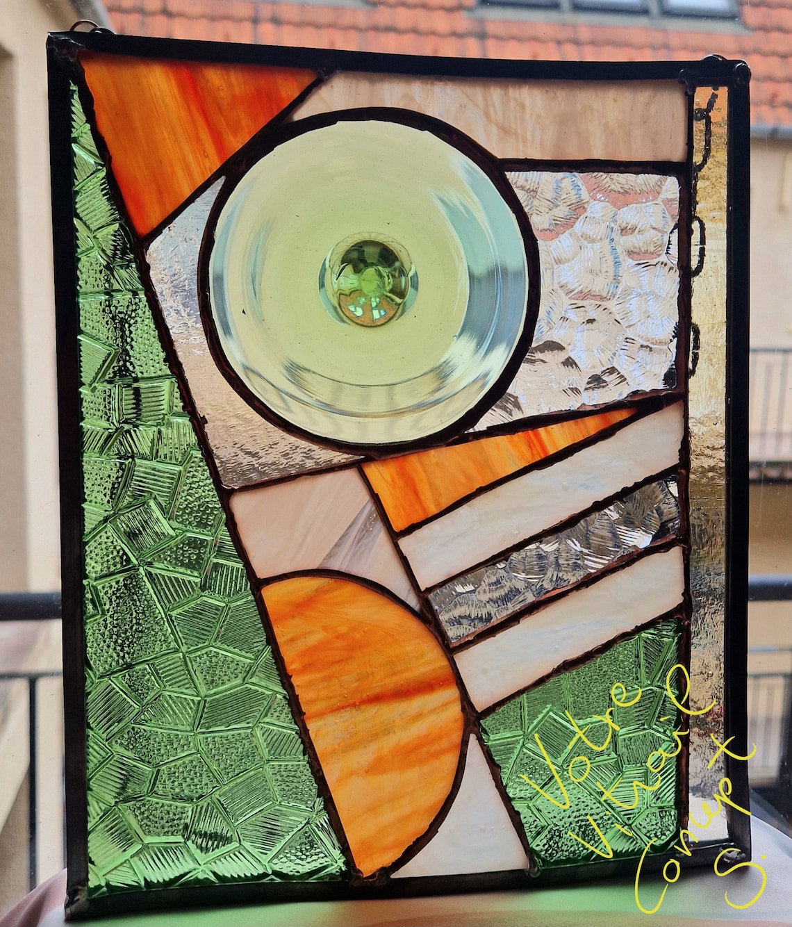 Art Deco Stained Glass Tiffany Technique Suncatcher Geometric Green ...