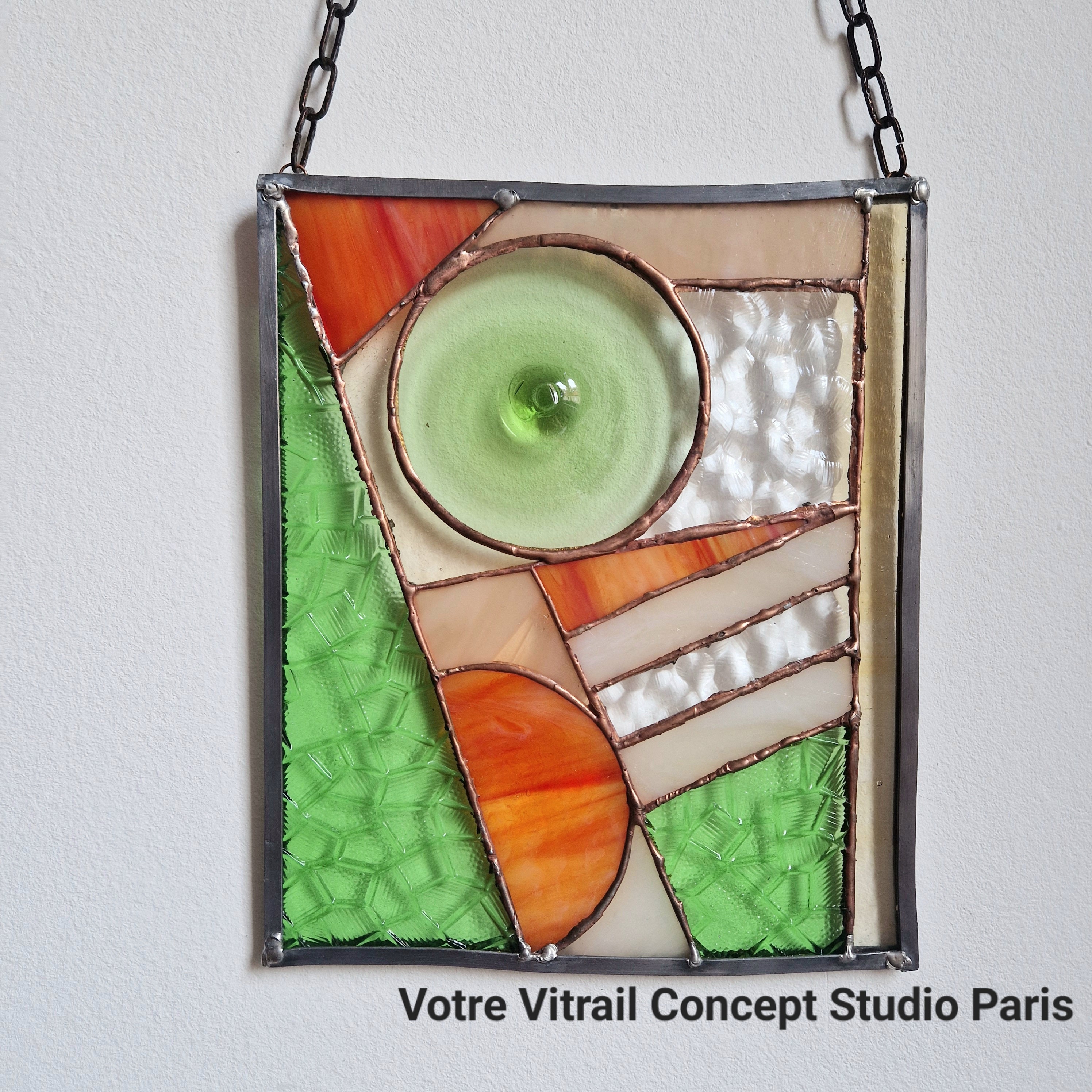 Art Deco Stained Glass Tiffany Technique Suncatcher Geometric Green ...