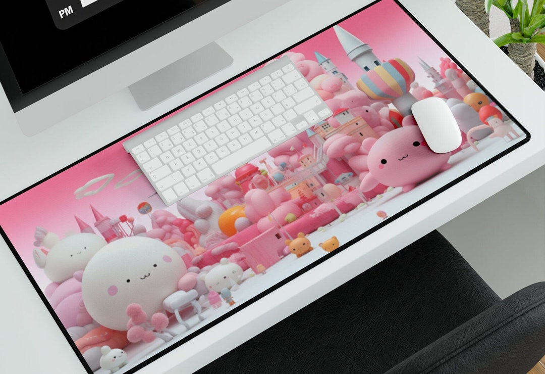 Kawaii Marshmallow Kingdom Desk Mat Gaming Desk Pad, Extended Gaming Keyboard Mat Pad, Extra ...