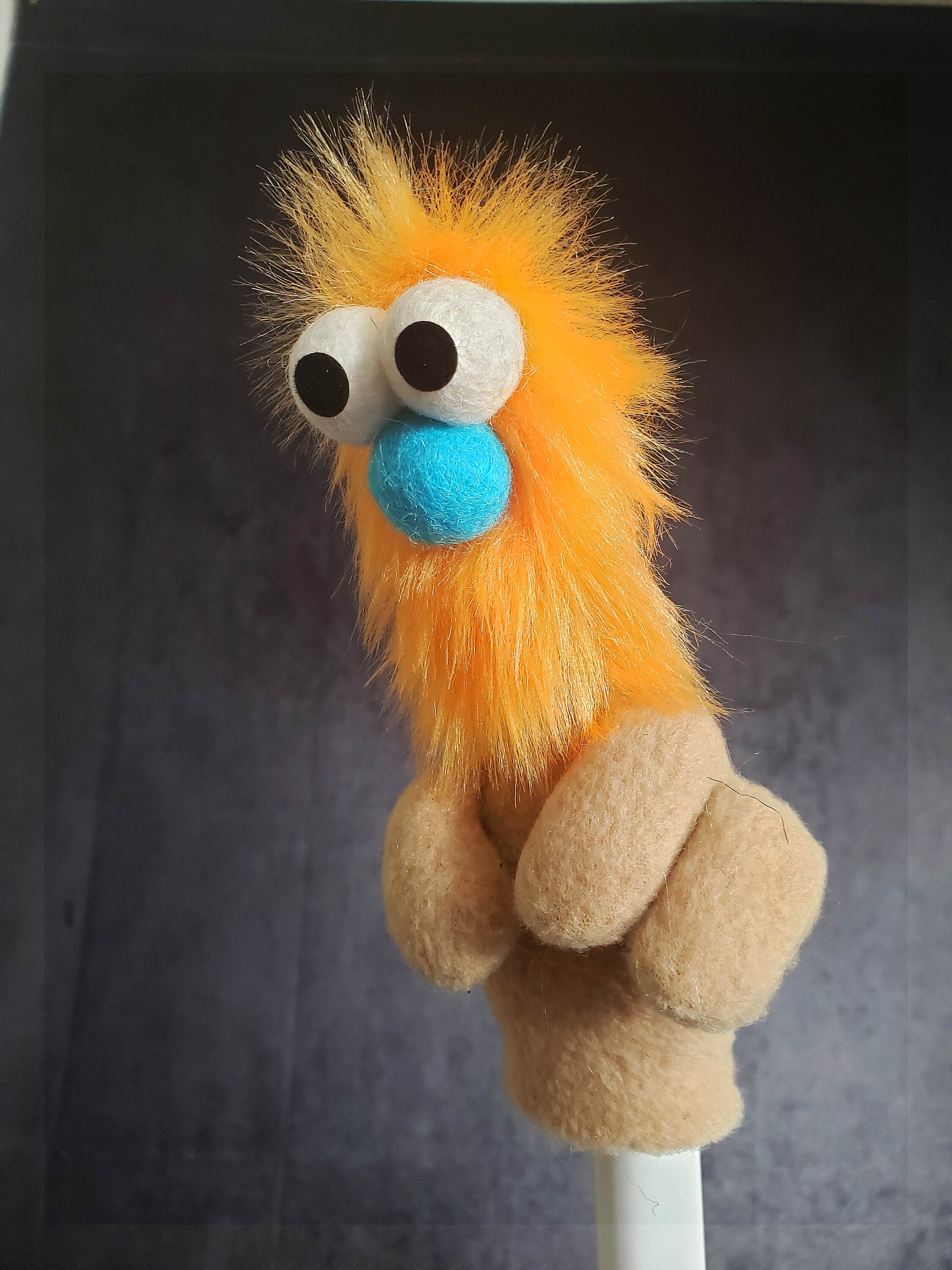 Fuzziez Orange Fuzzy Monster Finger Puppet With Blue Nose - Etsy