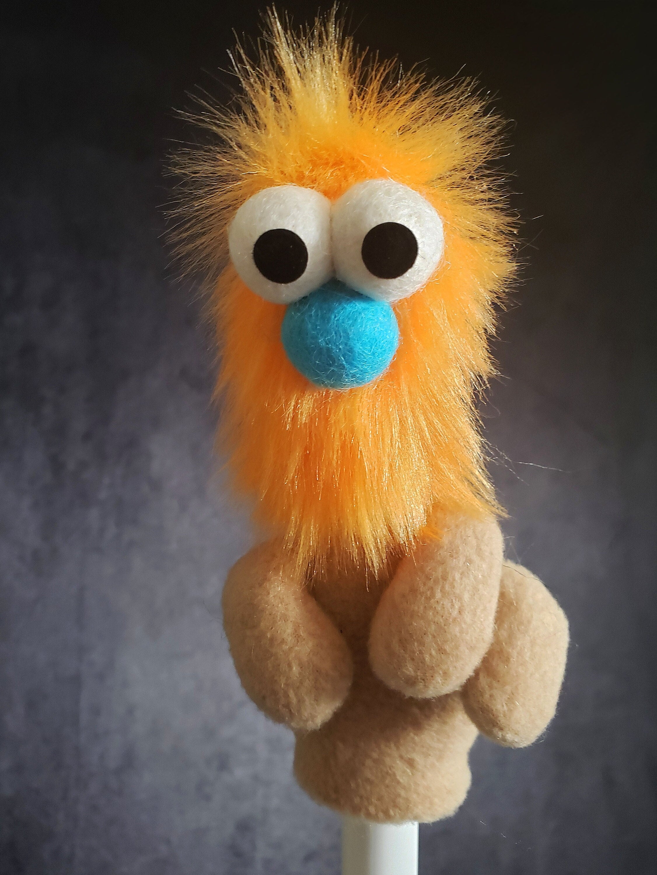 Fuzziez Orange Fuzzy Monster Finger Puppet With Blue Nose - Etsy