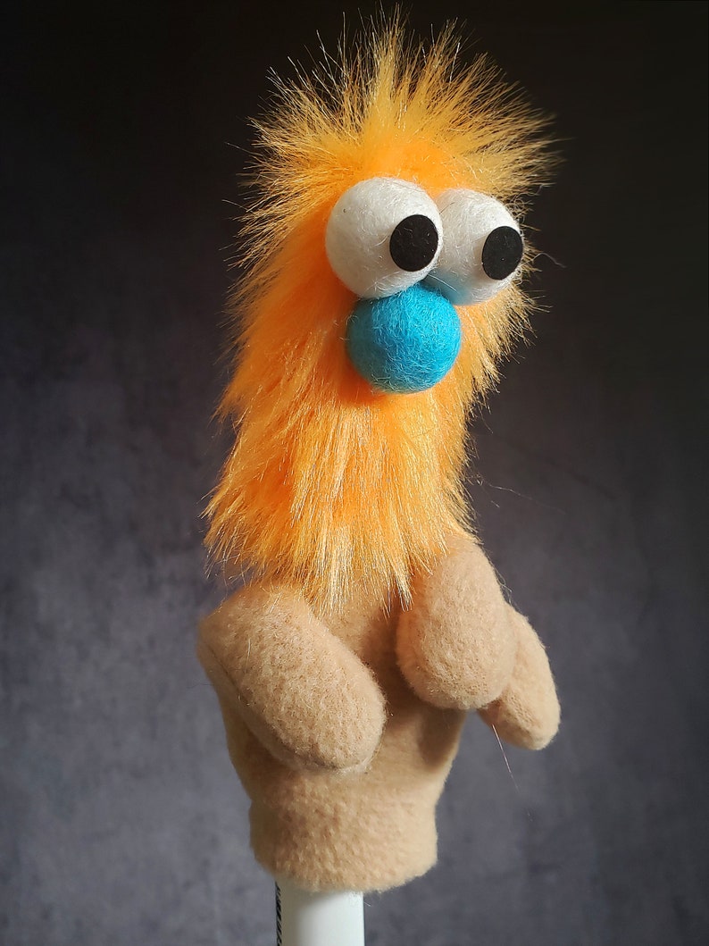 Fuzziez Orange Fuzzy Monster Finger Puppet With Blue Nose - Etsy