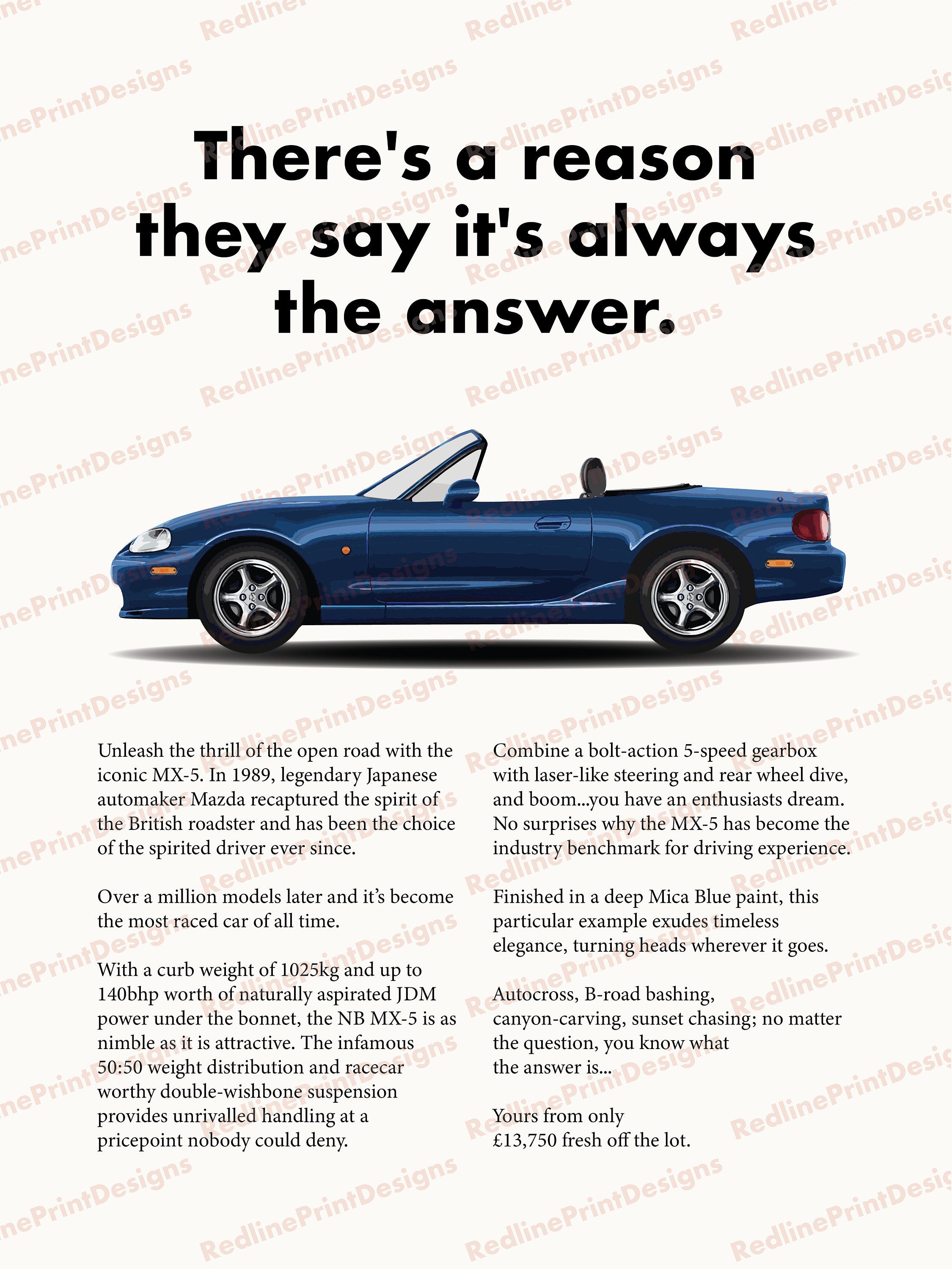 Vintage Inspired Mazda MX-5 Miata NB Posters - Retro Automotive Art - Etsy