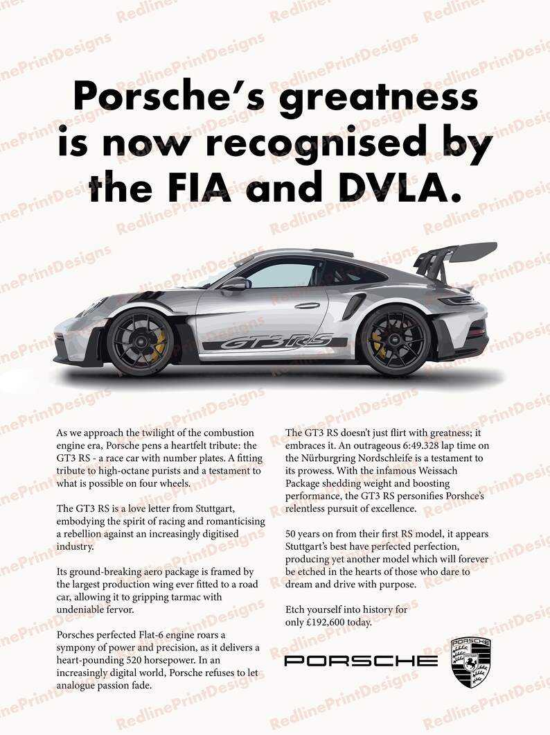 Vintage Inspired Porsche 911 GT3 RS Poster - Retro Automotive Art - Etsy