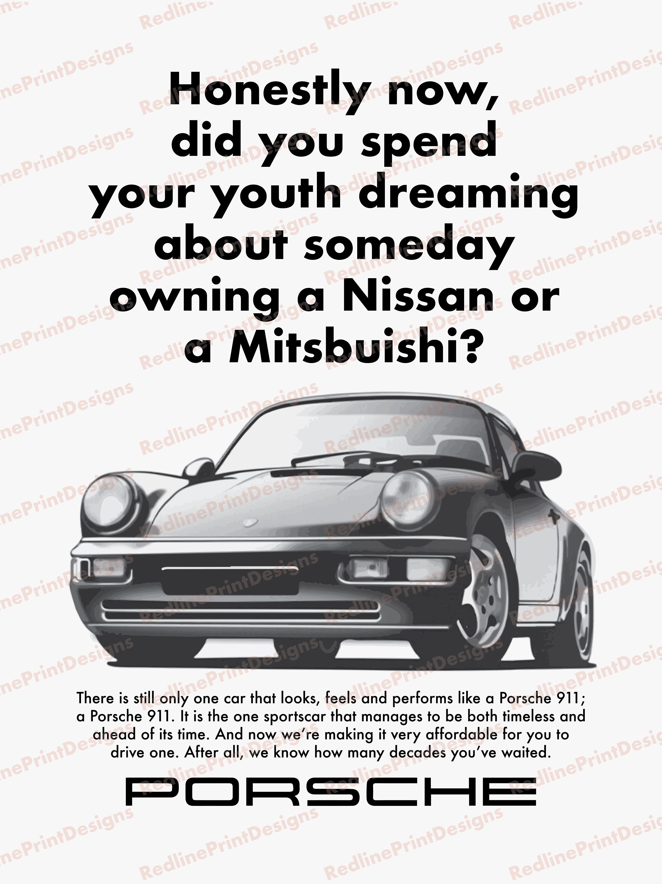 Vintage Inspired Porsche 911 964 Poster - Retro Automotive Art - Etsy