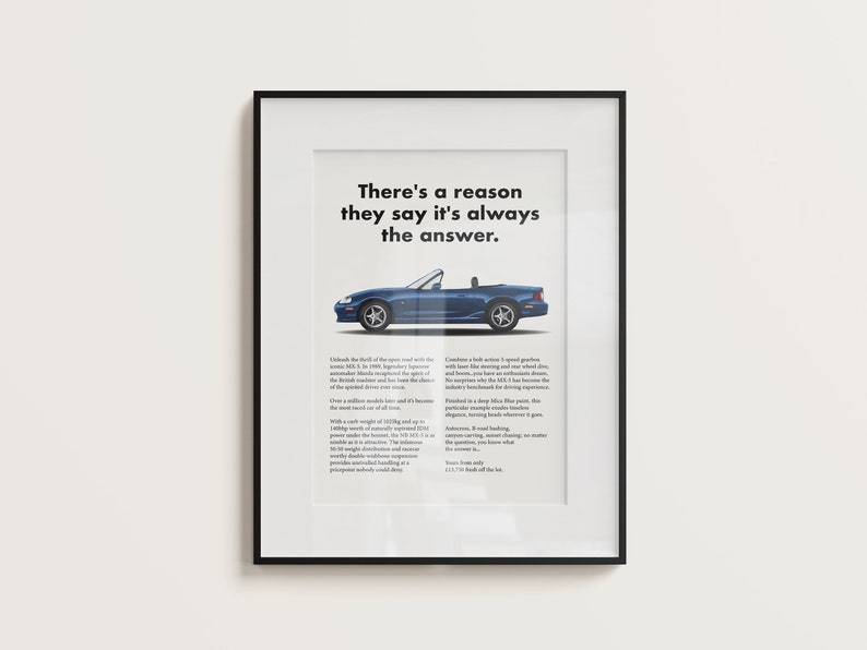 Vintage Inspired Mazda MX-5 Miata NB Posters - Retro Automotive Art - Etsy