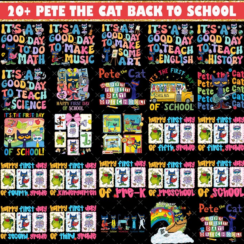 Pete the Cat Back to School Png Bundle, Pete the Cat Happy to See Your ...