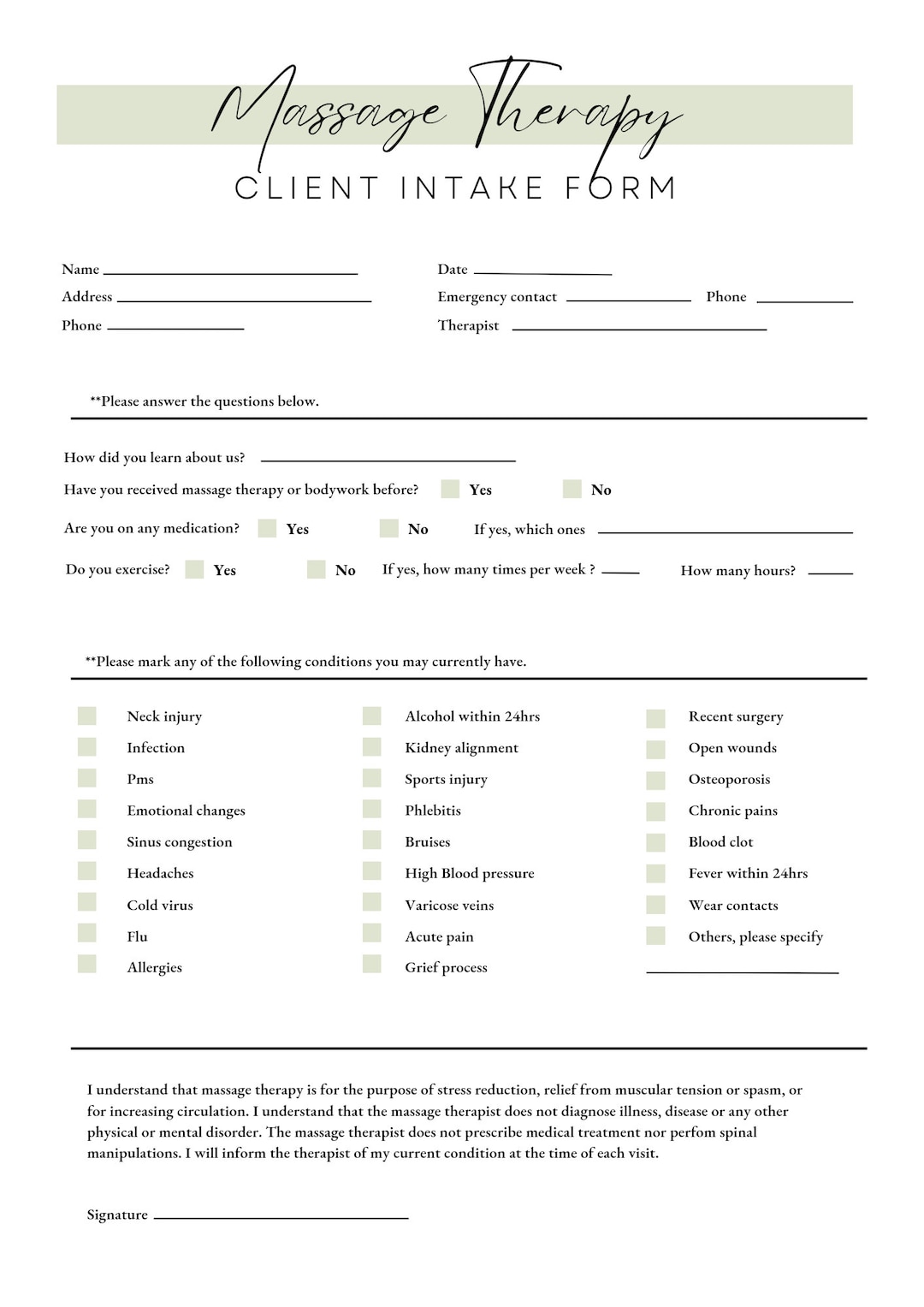 Massage Therapy Templates - Etsy