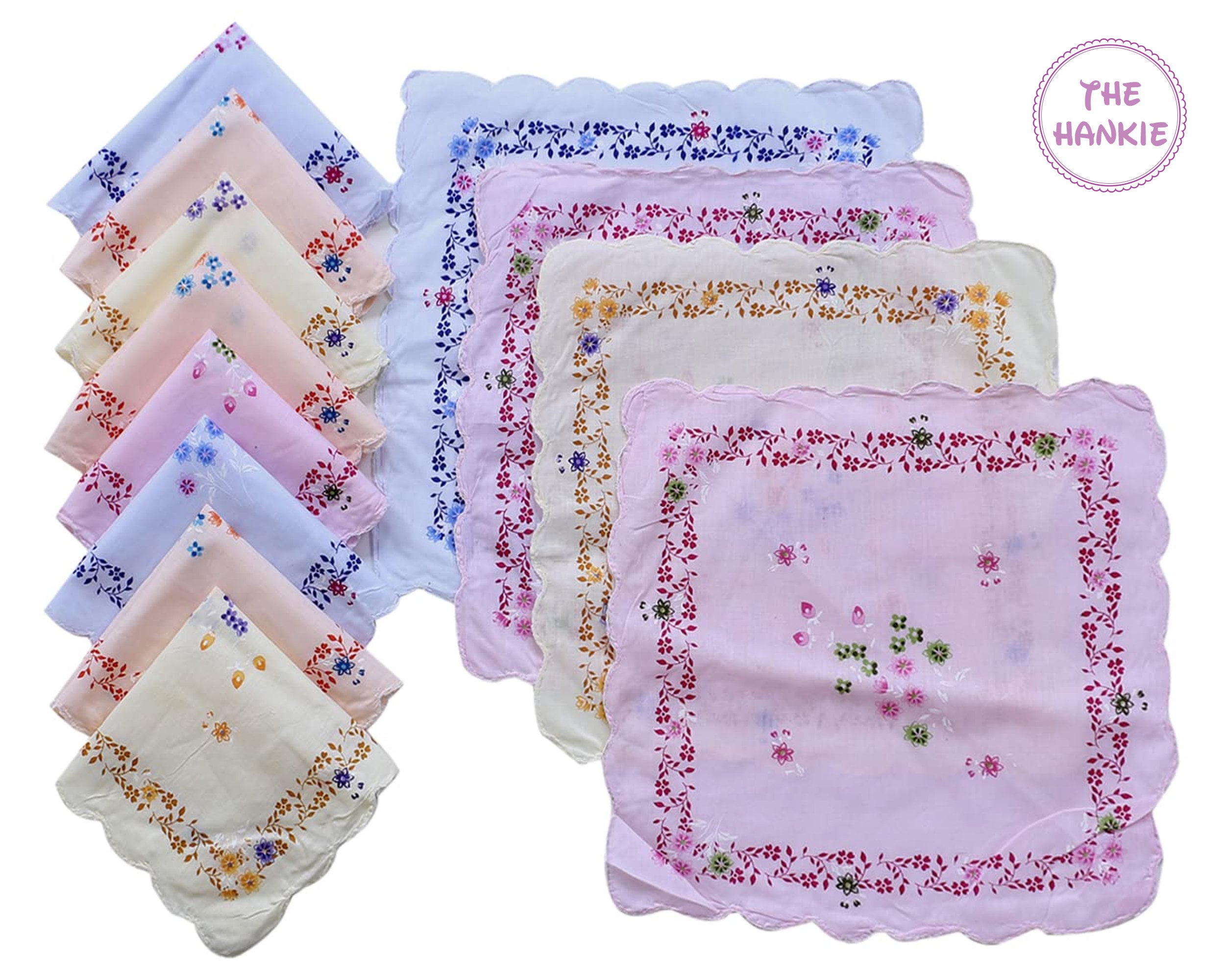Set of 12 Womens Bright Handkerchiefs, New Vintage Style Floral ...