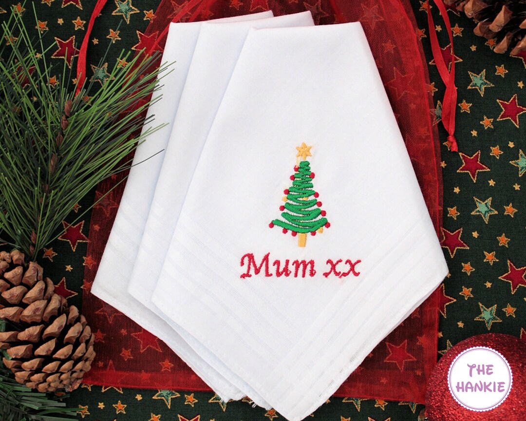 Christmas Handkerchief Embroidered Holiday Handkerchief - Etsy