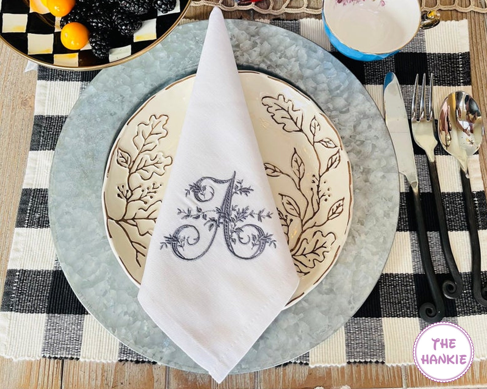 VINTAGE Font Embroidered Monogrammed Handkerchief, Personalized Custom ...