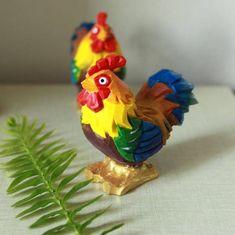 Hand Carved Wooden Rooster Figurine: Rustic Desk Decor, Farmhouse ...