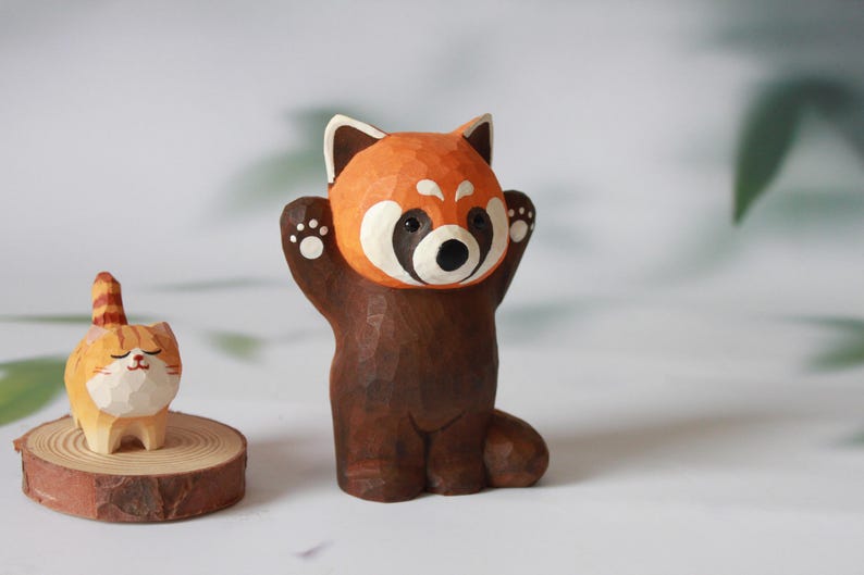 Handmade Basswood Red Panda Wood Carving, Garden Decor, Palm Civet ...