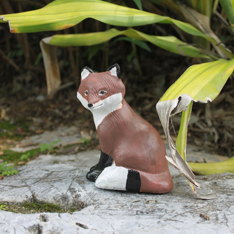 Hand Carved Wood Fox Statue: Whimsical Rustic Desk Decor, Wooden ...