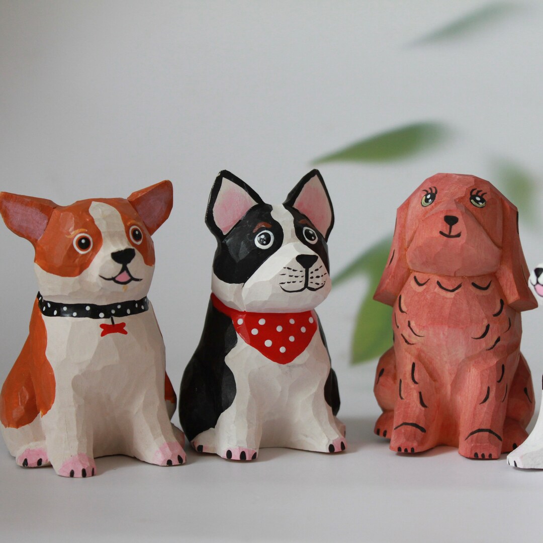 Handmade Wooden Puppy Dog Carving Figurine: Desk Decor, Handcraft ...