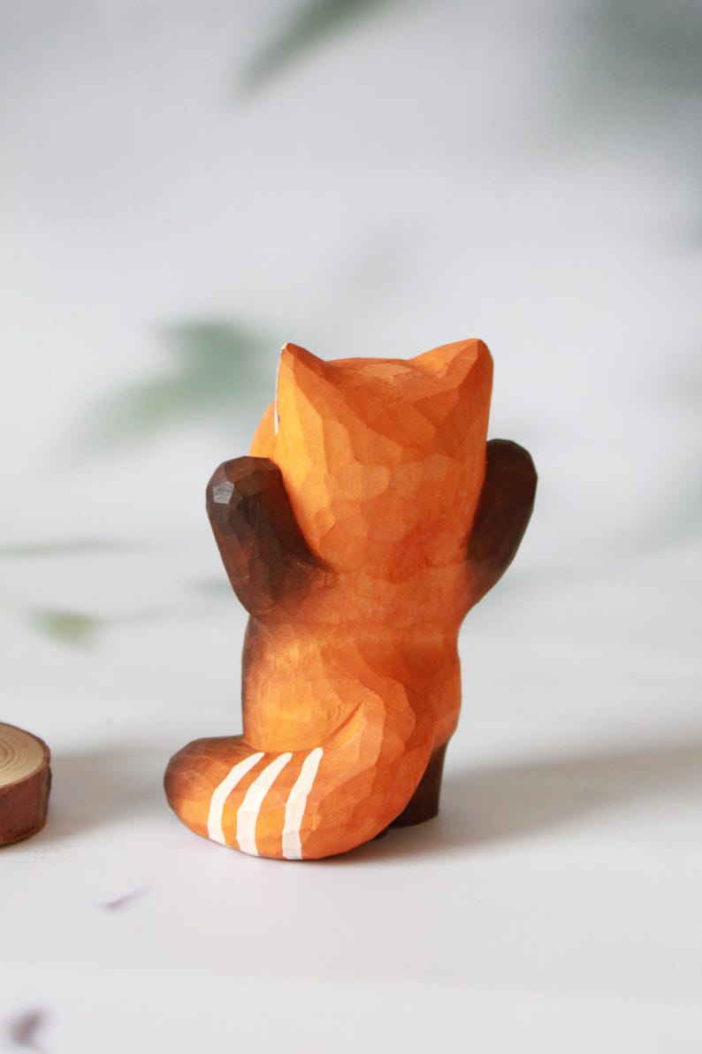 Handmade Basswood Red Panda Wood Carving, Garden Decor, Palm Civet ...