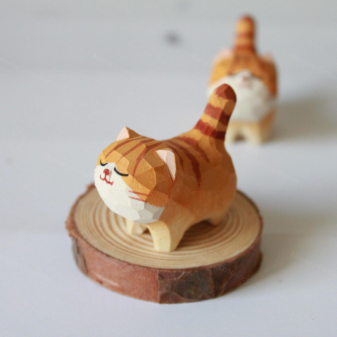 Healing Wood Cat Handcraft Wooden Cute Cat Dog Ornament Carving Desk ...