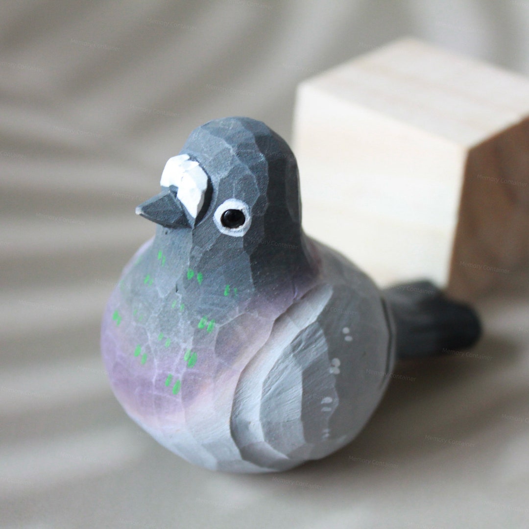 Handmade Carved Solid Wood Pigeon Figurine: Unique Desk Decor, Wooden ...