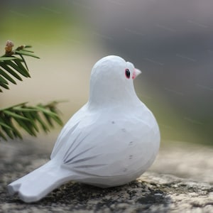 Handmade Carved Solid Wood Pigeon Figurine: Unique Desk Decor, Wooden ...