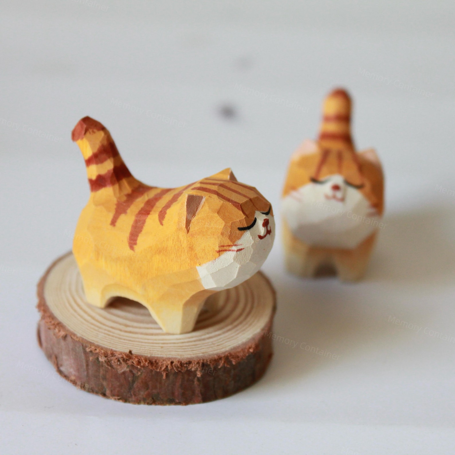 Healing Wood Cat Handcraft Wooden Cute Cat Dog Ornament Carving Desk ...