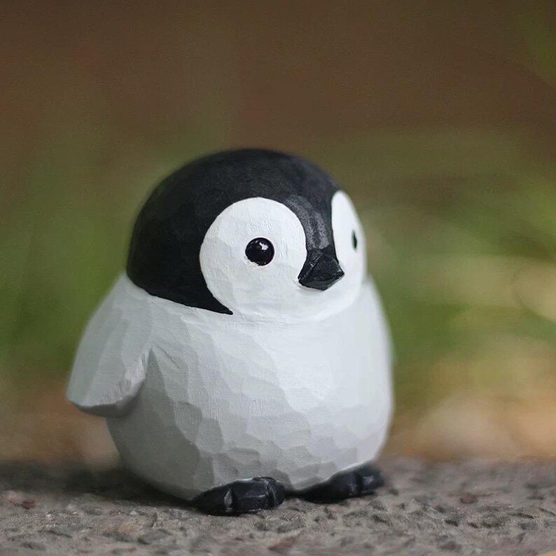 Handmade Carved Wooden Penguin – Unique Desk Decor, Animated Art ...