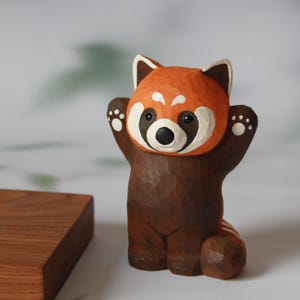 Handmade Basswood Red Panda Wood Carving, Garden Decor, Palm Civet ...