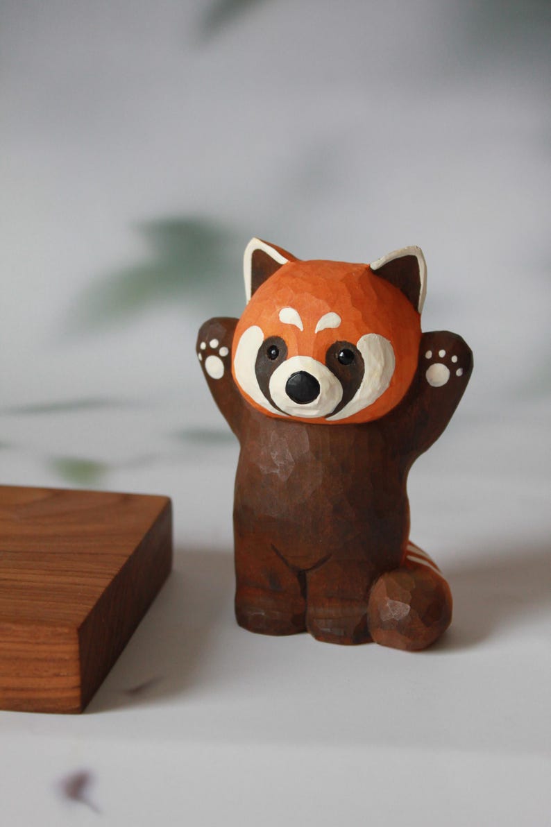 Handmade Basswood Red Panda Wood Carving, Garden Decor, Palm Civet ...