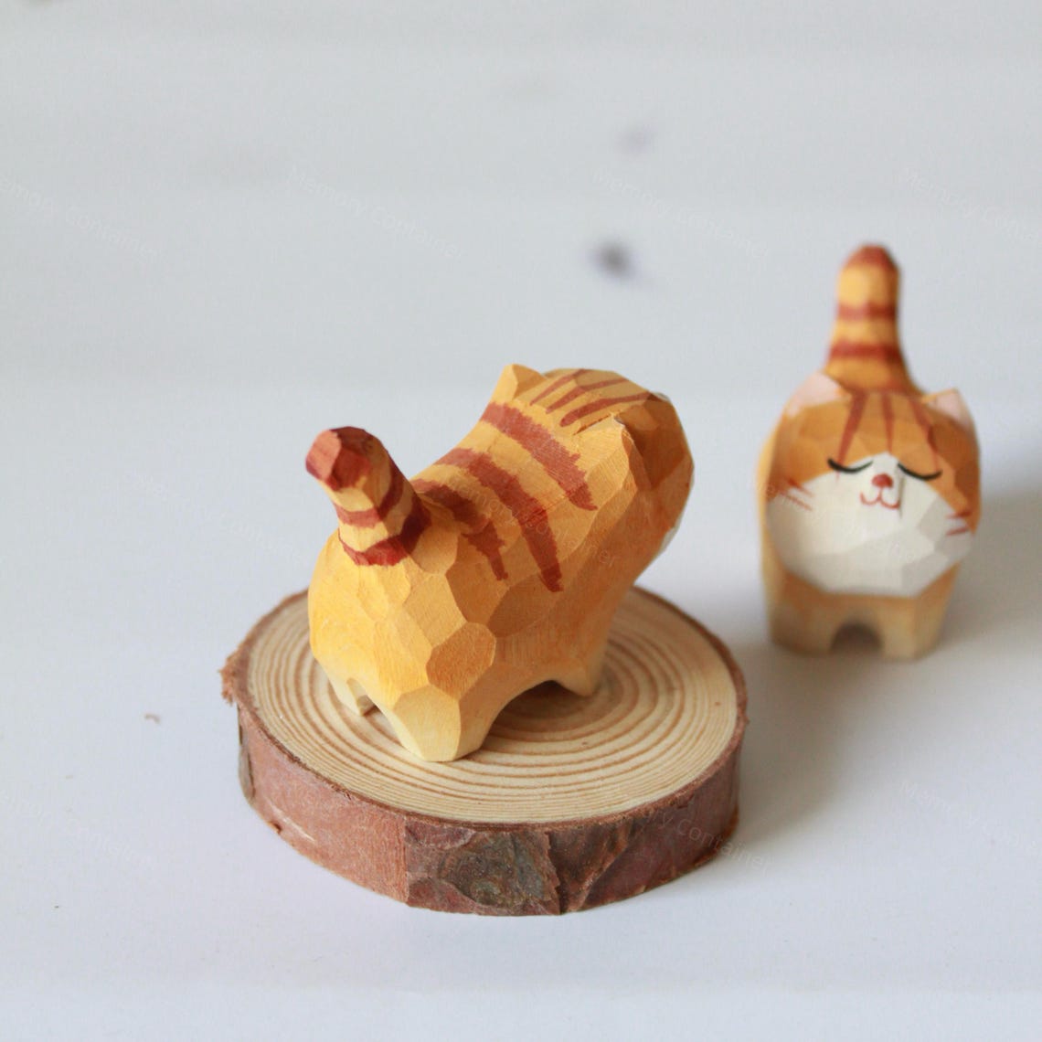 Healing Wood Cat Handcraft Wooden Cute Cat Dog Ornament Carving Desk ...