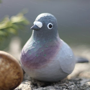 Handmade Carved Solid Wood Pigeon Figurine: Unique Desk Decor, Wooden ...