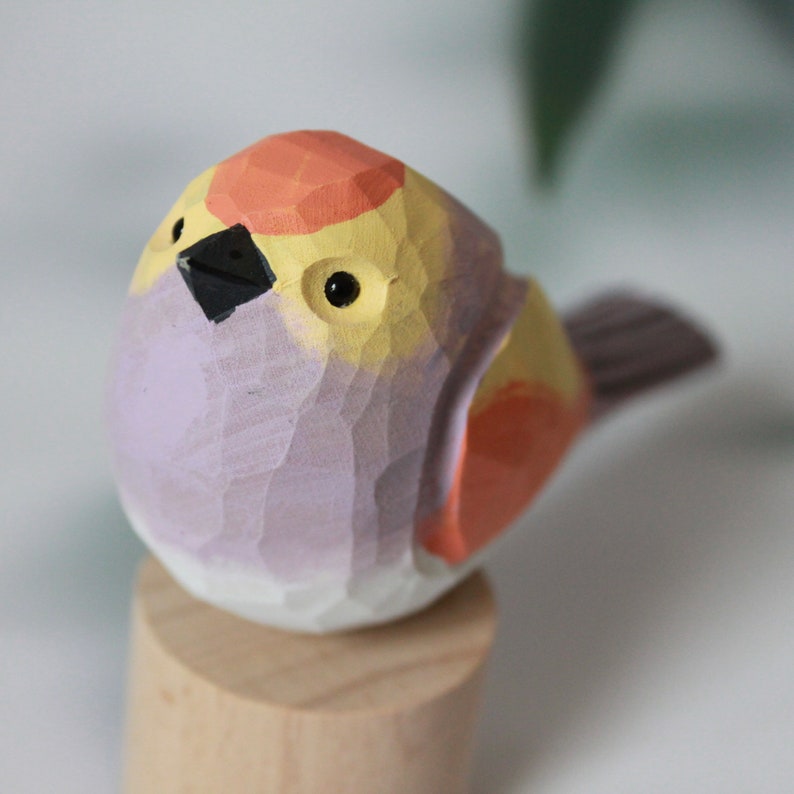 Handcraft Wooden Cute Bird Ornament Carving Desk Home Little Sculpture ...