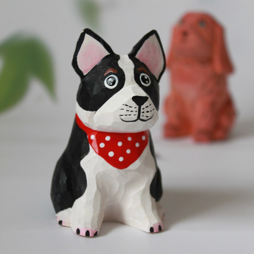 Handmade Dog Wooden Puppy Handcraft Healing Animal Art Carving Birthday ...
