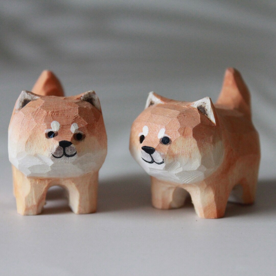 Shiba Inu Handmade Wooden Handcraft Animal Healing Art Carving Birthday ...