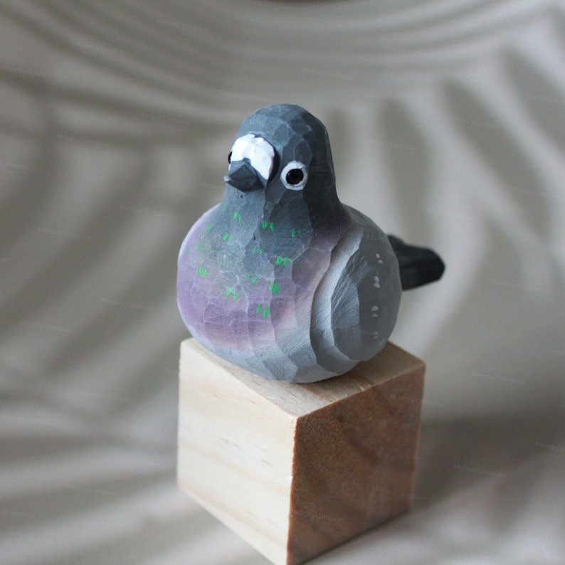 Handmade Carved Solid Wood Pigeon Figurine: Unique Desk Decor, Wooden ...