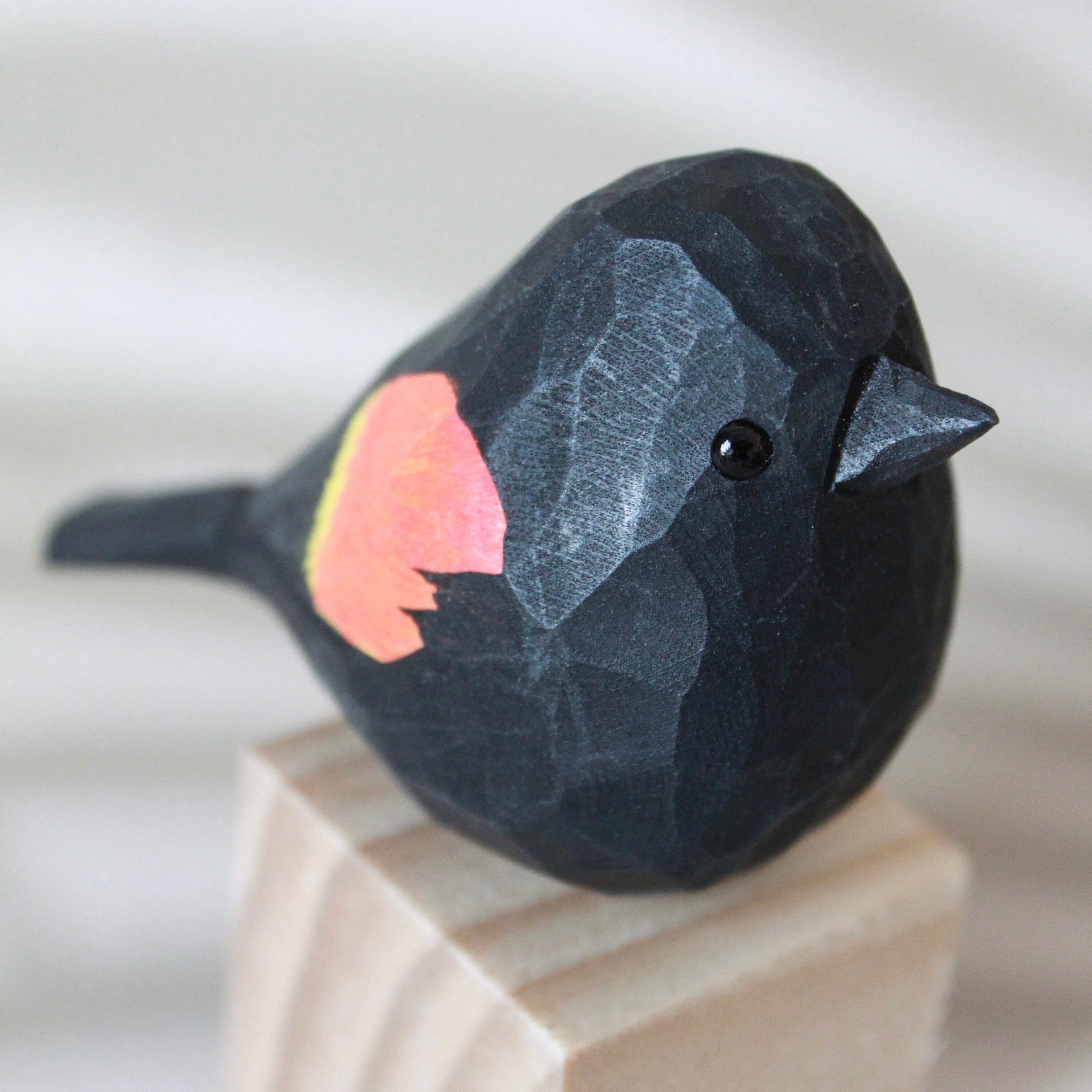 Handcraft Wooden Cute Black Bird Ornament Hand Carving Desk Home Little ...