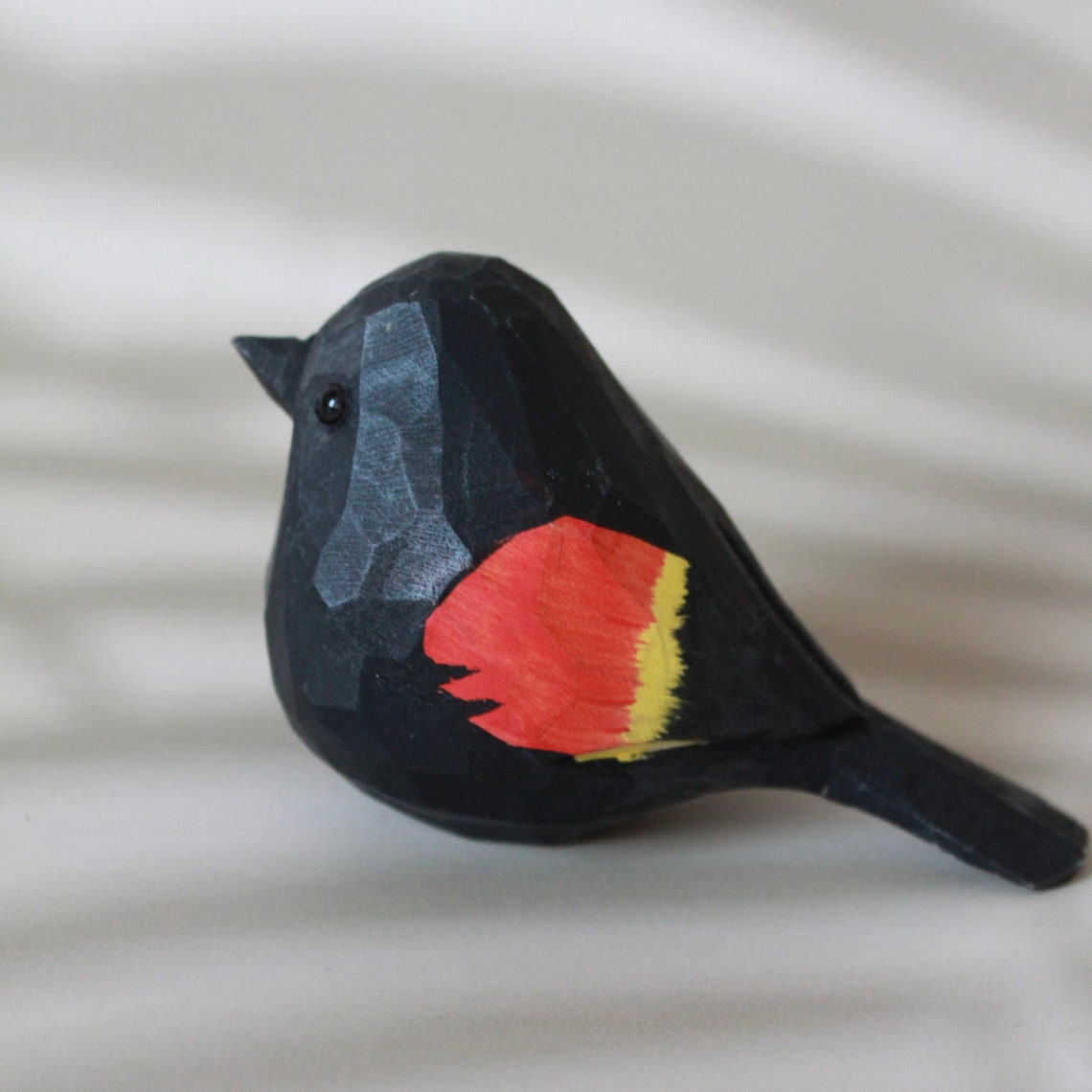 Handcraft Wooden Cute Black Bird Ornament Hand Carving Desk Home Little ...