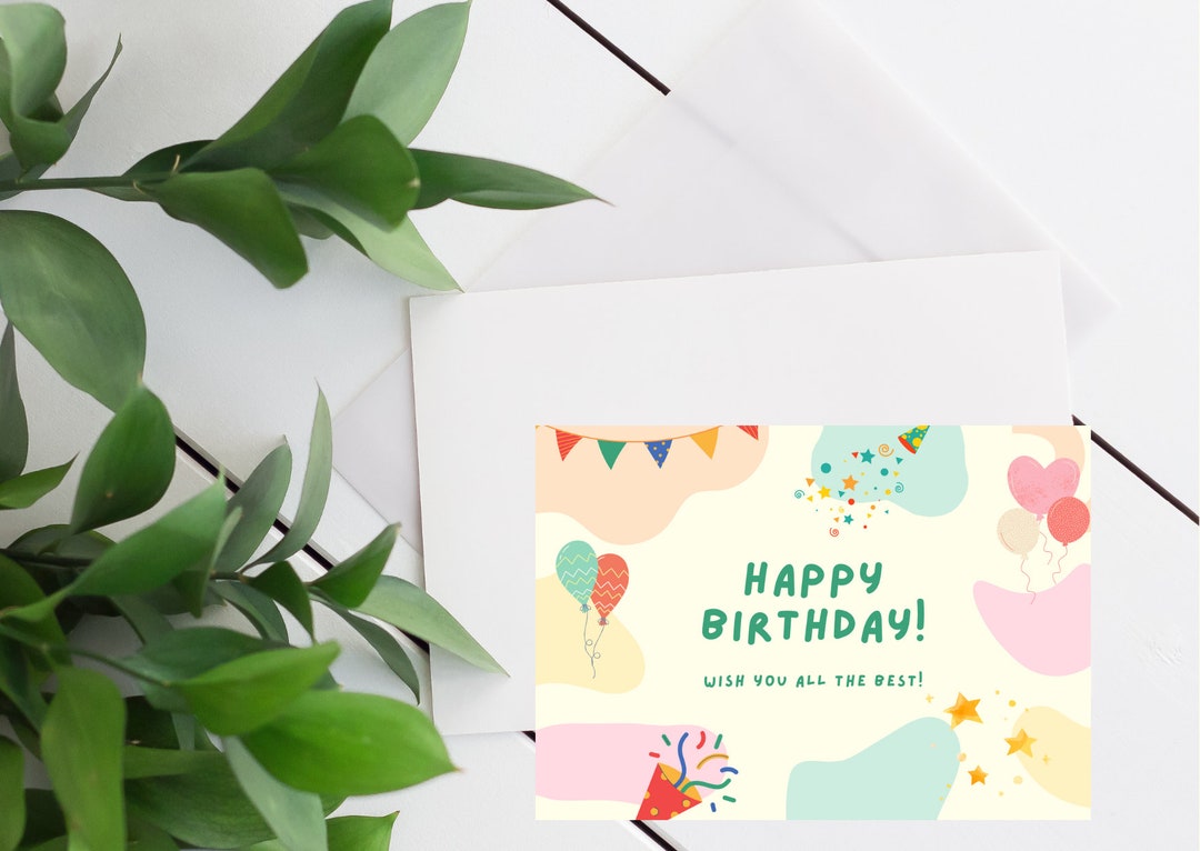 Colorful Cute Happy Birthday Cards Printable Cards - Etsy