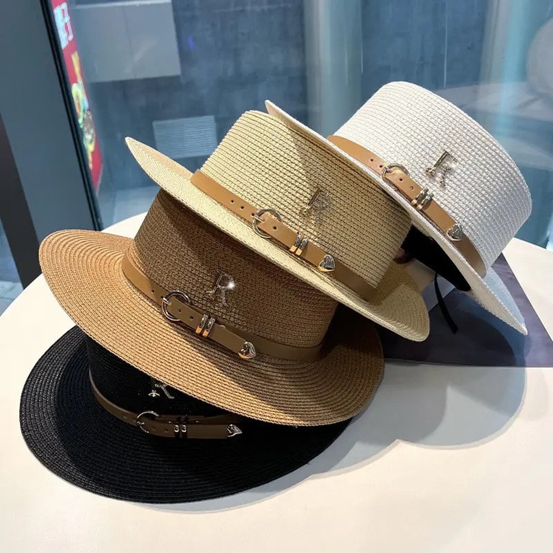 2023 New Letter R Buckle Straw Hat Leisure Summer Hat and Sunshine ...