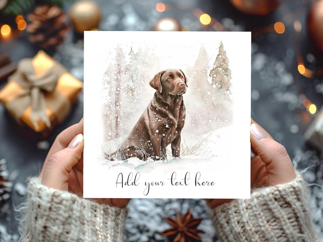 Personalized Watercolor Chocolate Lab Christmas Card: Snowy Scene - Etsy