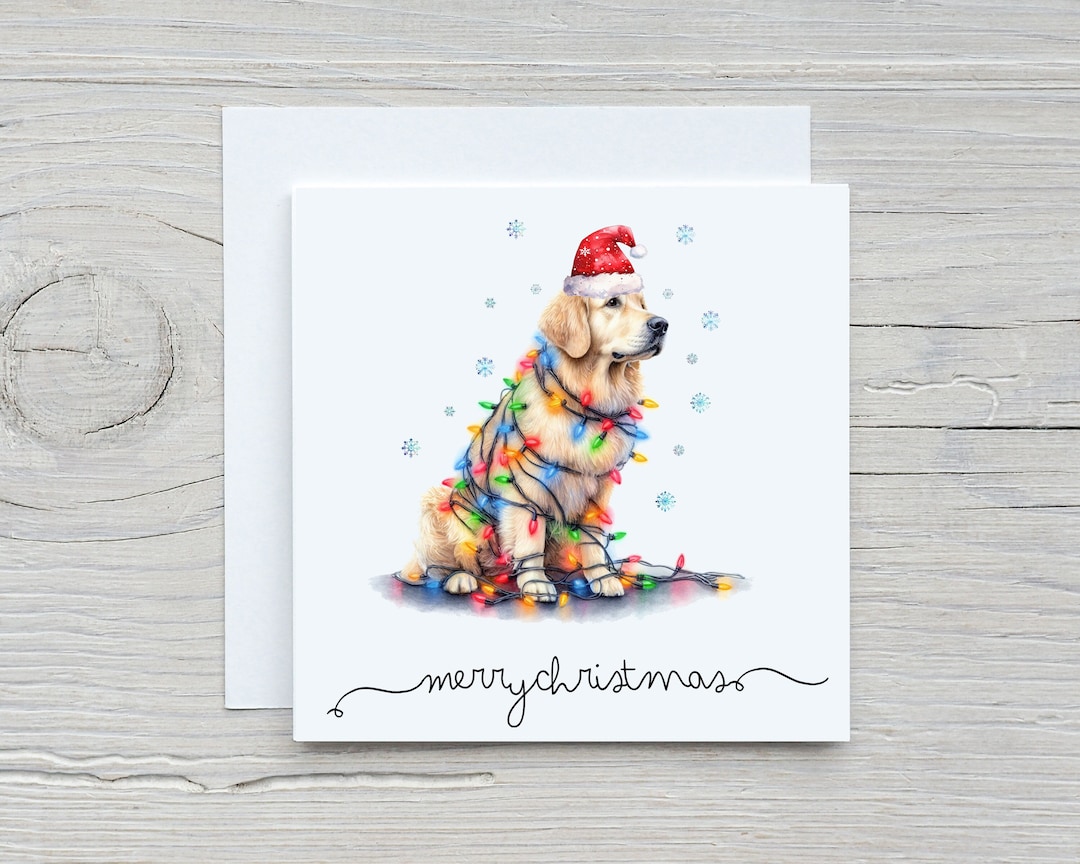 Merry Christmas Dog Card Golden Retriever Xmas Card Lights. - Etsy UK