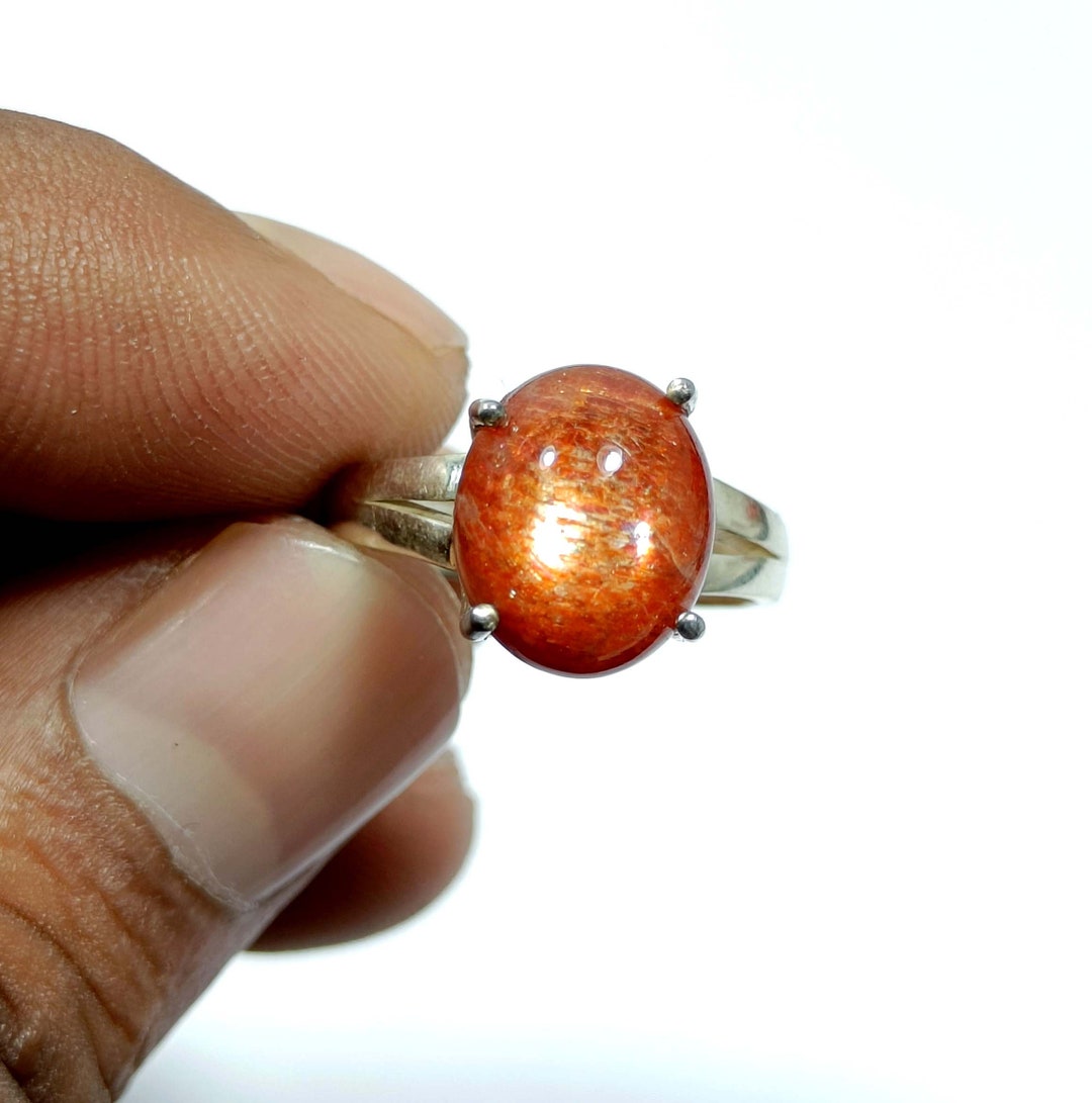 AAA Sunstone Ring, 925 Sterling Silver Ring, Dainty Gemstone Ring, Oval Shape Ring, Sunstone ...