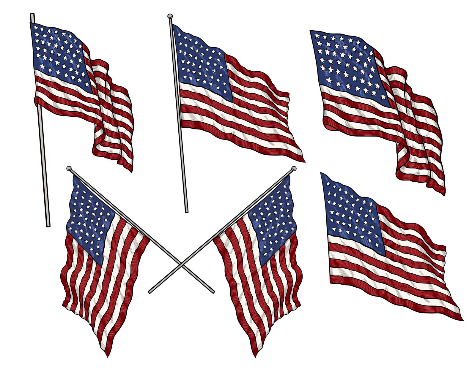 American Flag SVG Clipart Bundle: Hand-drawn USA Patriotic ...